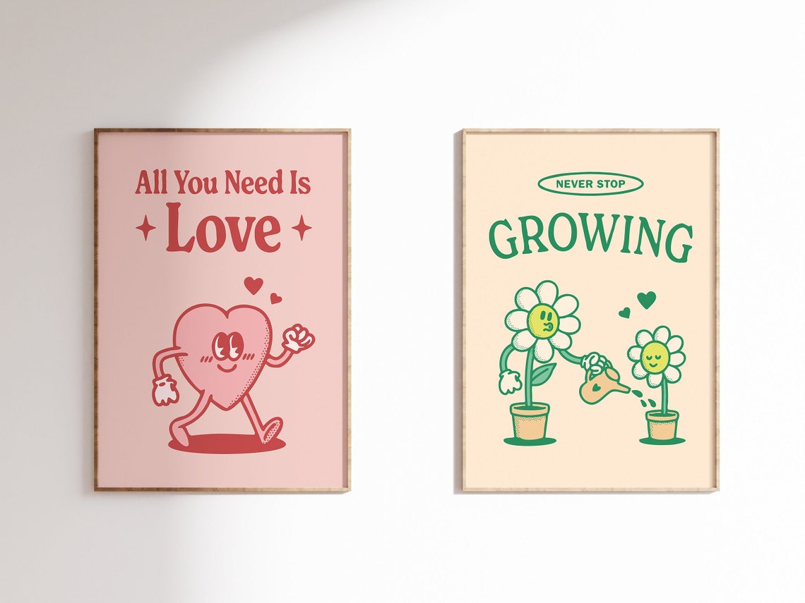 Set of 2 Retro Printable Wall Art Prints, Groovy Digital Posters for ...