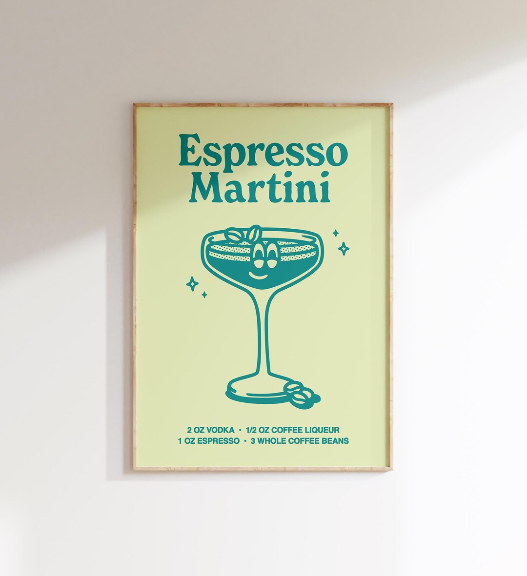 Espresso Martini Cocktail Poster Printable, Teal Retro Drink Wall Art ...
