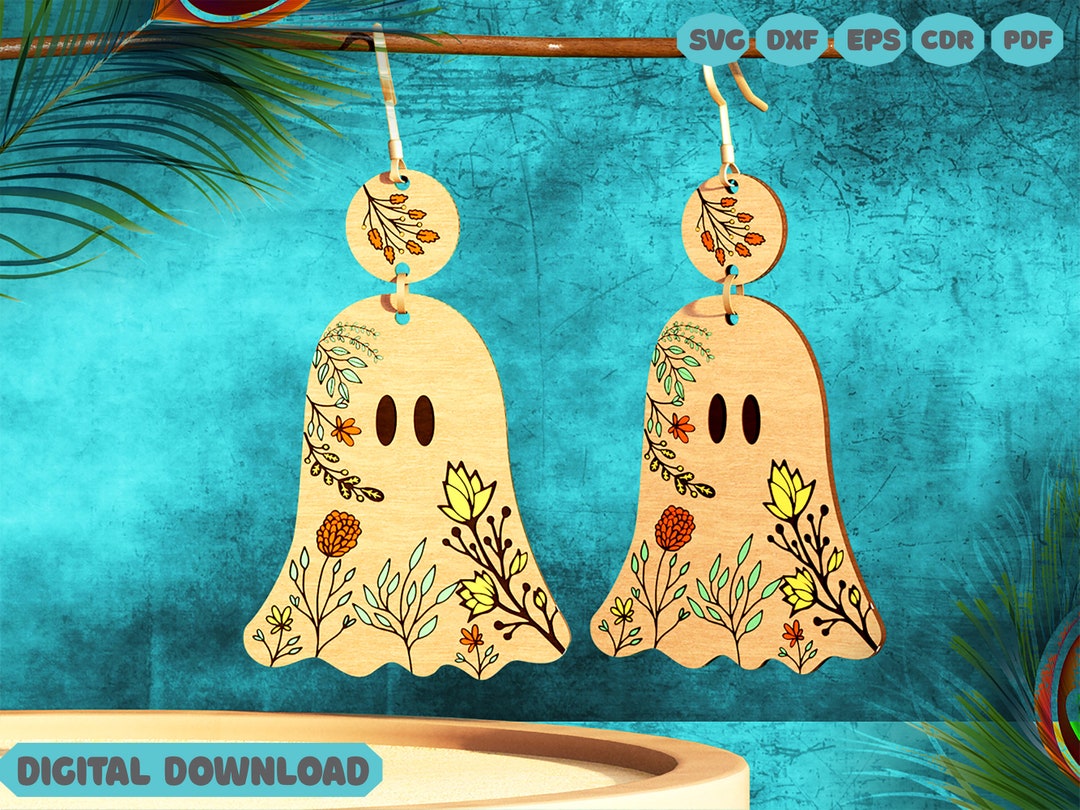 Earrings Ghost Floral Svg Laser - Etsy
