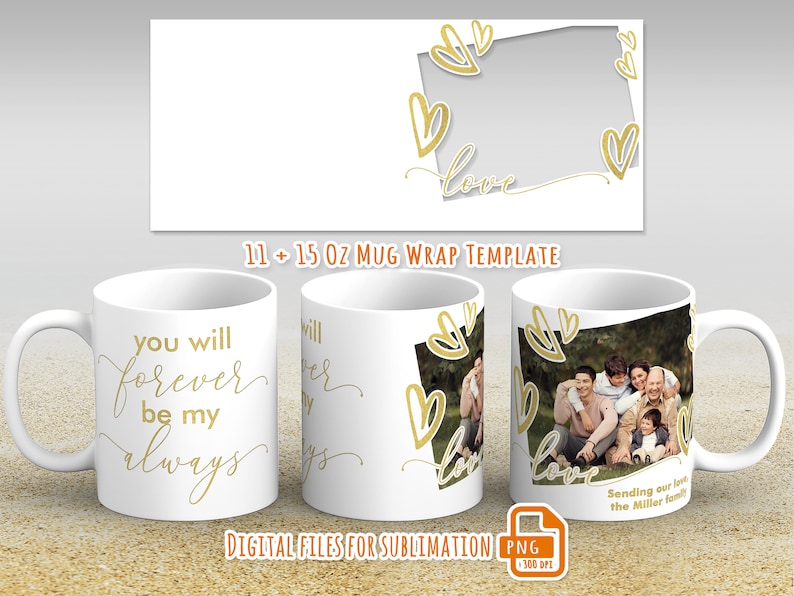 Golden Photo Frame Mug Png, Photo Mug Wrap Png, Picture Mug Template ...