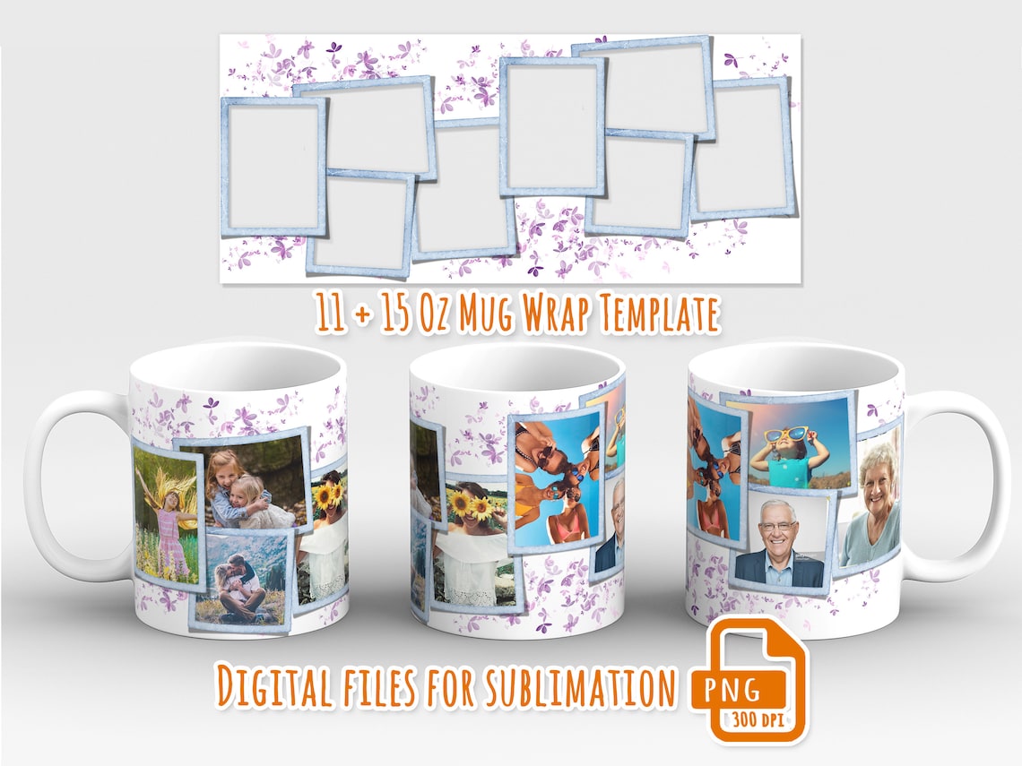 Photo Collage Mug Wrap Png, Photo Mug Png, Picture Mug Template for ...