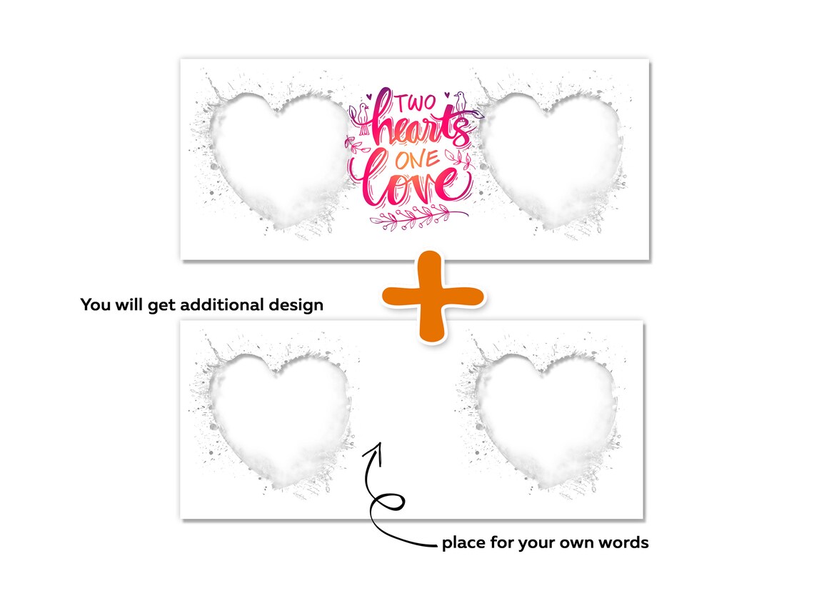Two Hearts One Love - Photo Frame Png Wrap, 2 Heart Photo Mug Wrap Png ...