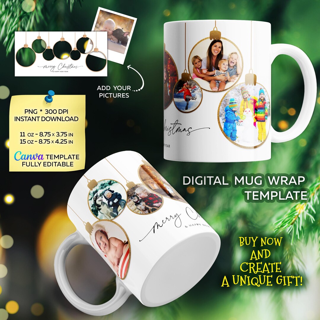 Christmas Mug Wrap, 2 Photo Mug Png, 11oz and 15oz Mug Png, Christmas ...