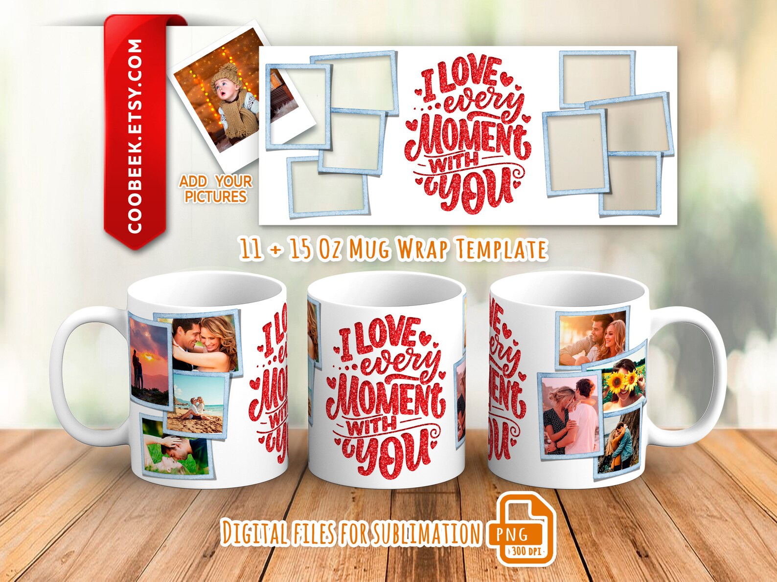 Photo Mug Wrap Png, Picture Mug Template for Sublimation 11 and 15 Oz ...