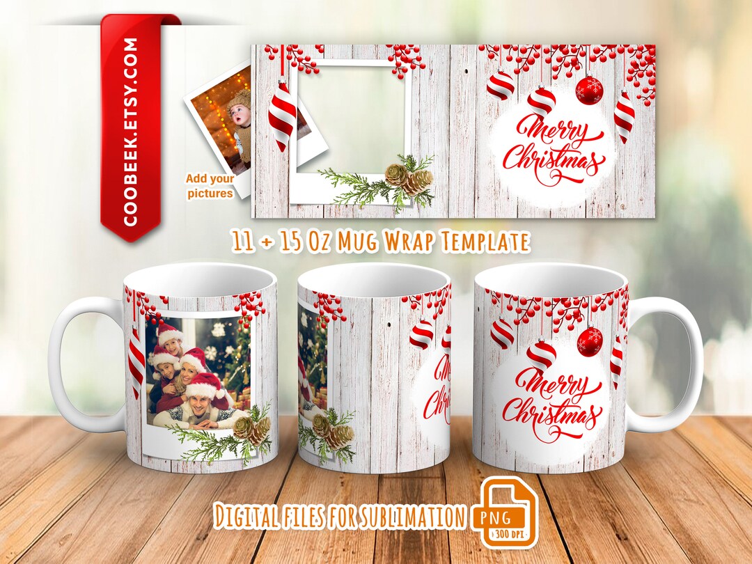 Christmas Mug Wrap With 1 Picture for Sublimation, 11oz and 15oz Mug ...