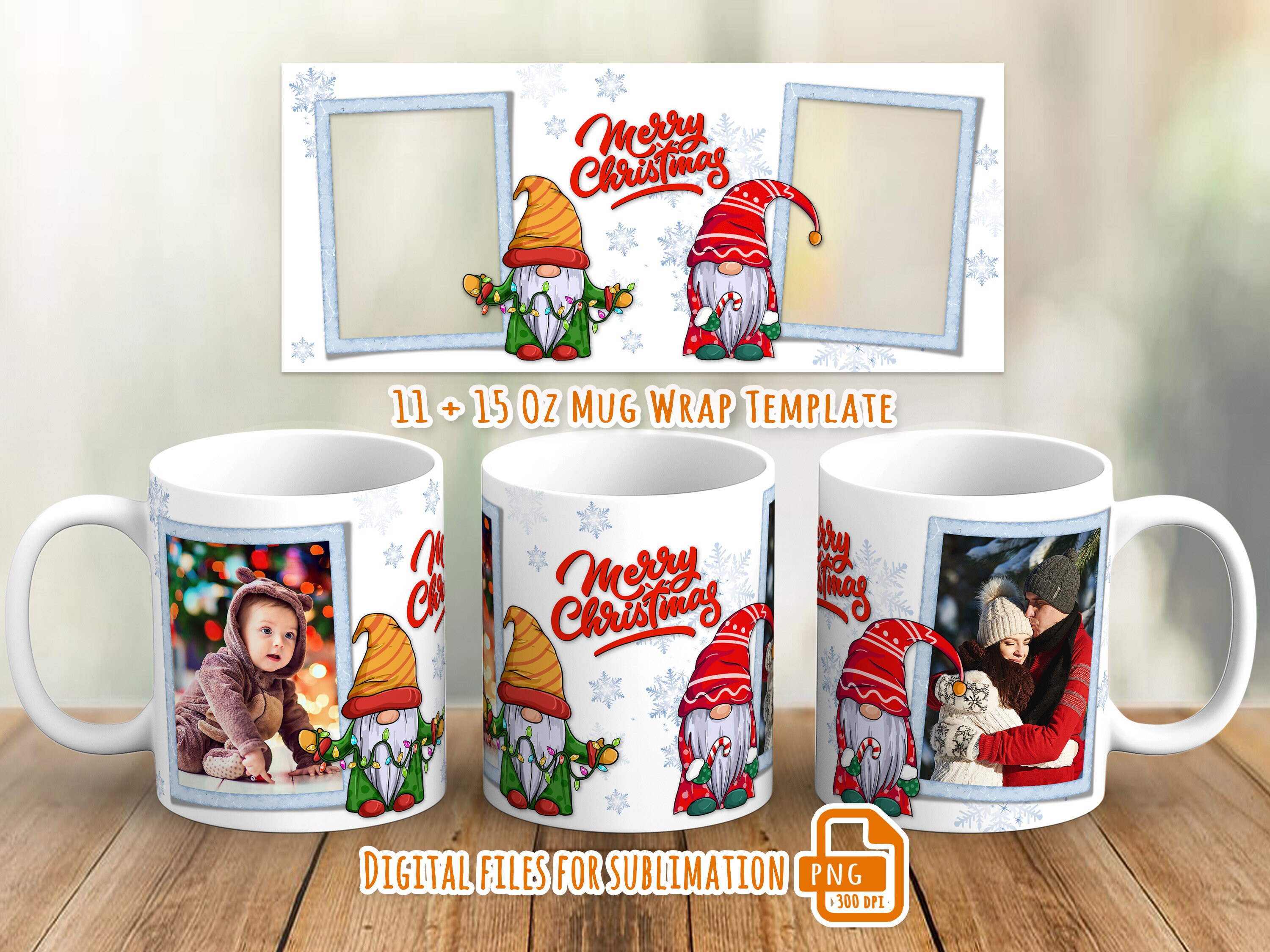 Merry Christmas Mug Wrap, 11oz and 15oz Mug Png, Christmas Gnomes Photo ...