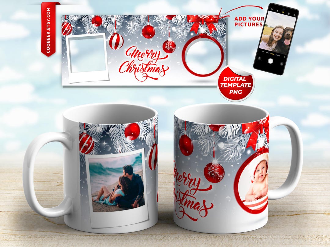Merry Christmas - Mug Wrap, 2 Photo Mug Png, 11oz and 15oz Mug Png ...
