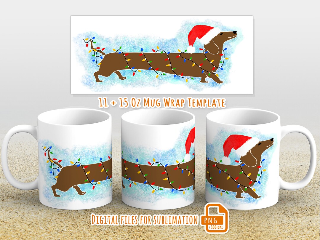 Dachshund Mug Wrap, Christmas Dog Mug Png, Mug Wrap, 11oz and 15oz Mug ...