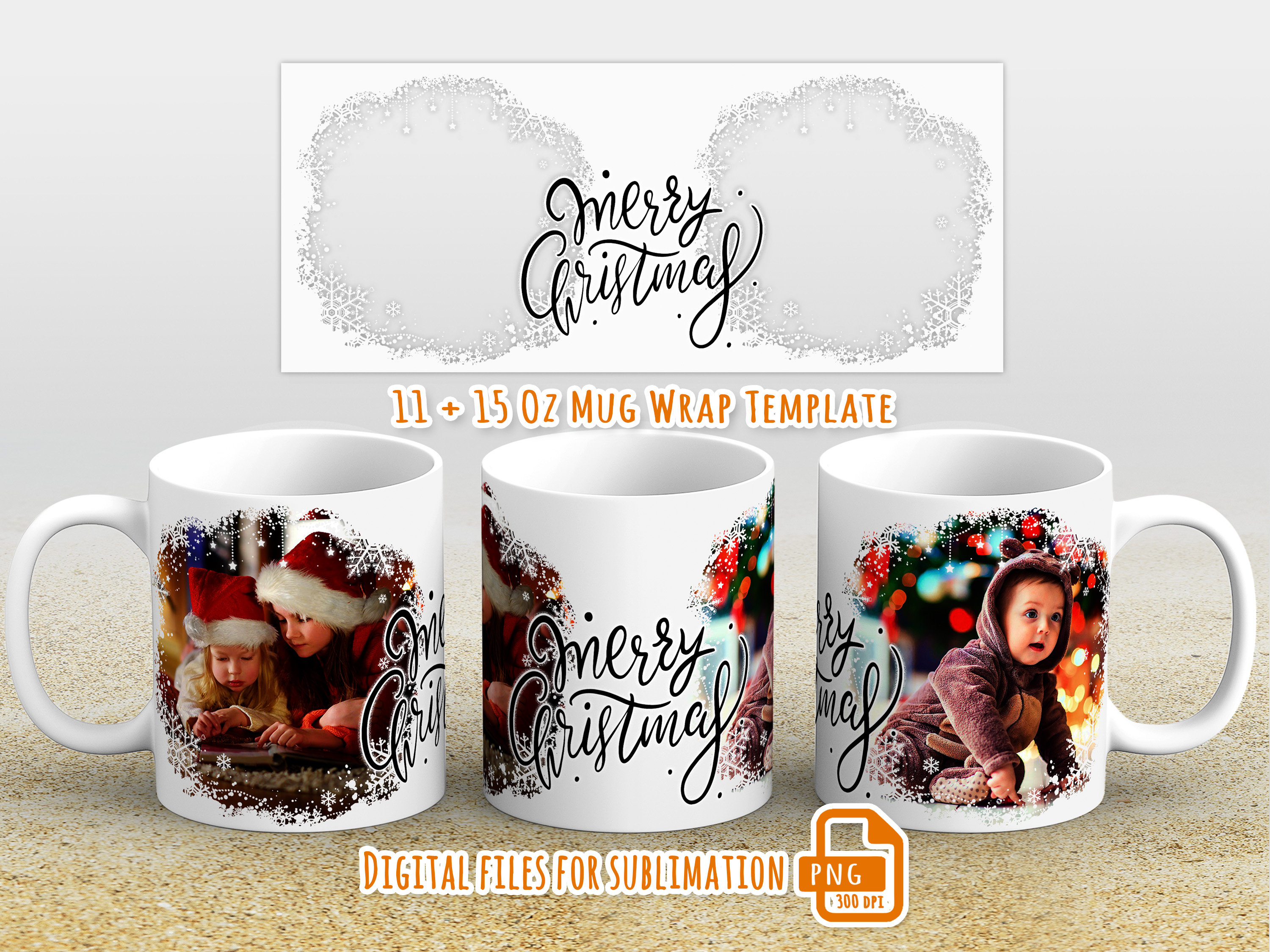 Merry Christmas - Photo Mug Png, Mug Wrap, 11oz and 15oz Mug Png ...