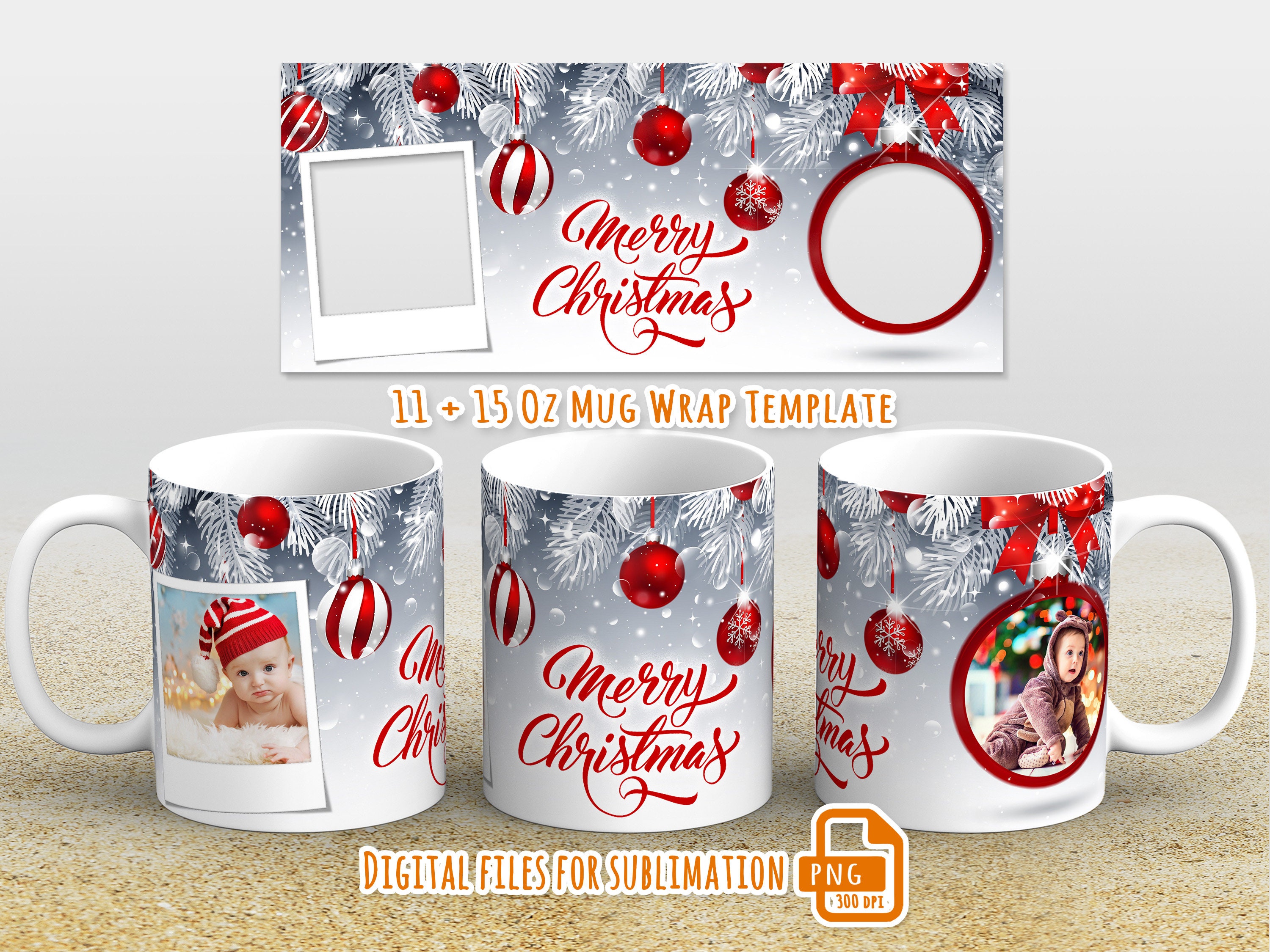 Merry Christmas Mug Wrap, 2 Photo Mug Png, 11oz and 15oz Mug Png ...
