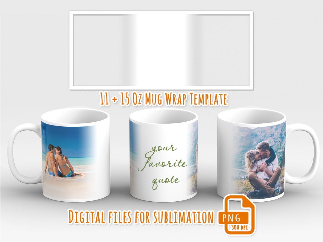 Photo Collage Mug Wrap Png, Picture Mug Template for Sublimation 11 and ...