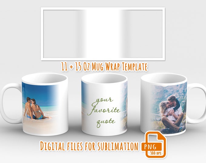 2 Photo Frame Mug, Picture Mug Template, Photo Mug Sublimation Design ...