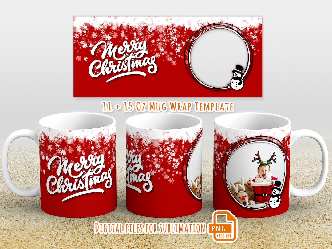 Merry Christmas - Mug Wrap, 11oz and 15oz Mug Png, Christmas Photo Mug ...