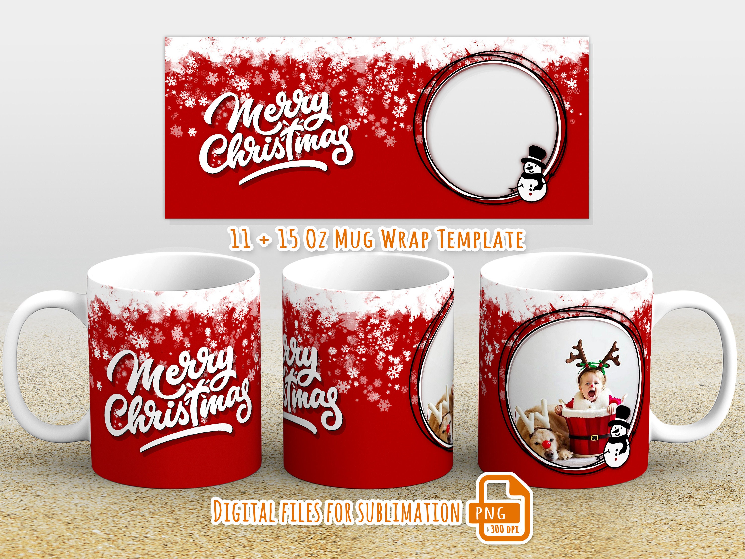 Merry Christmas - Mug Wrap, 11oz and 15oz Mug Png, Christmas Photo Mug ...