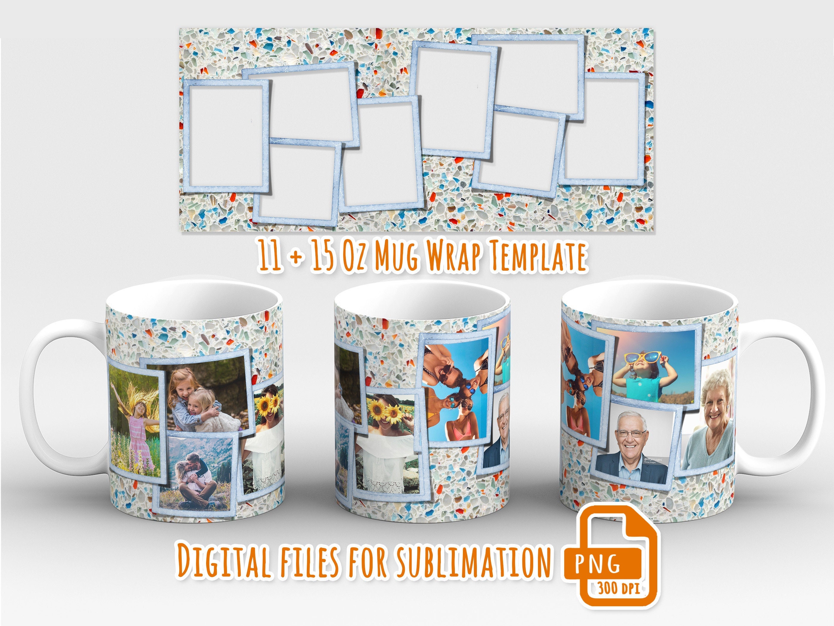 Photo Collage Mug Wrap Png, Picture Mug Template for Sublimation 11 and ...
