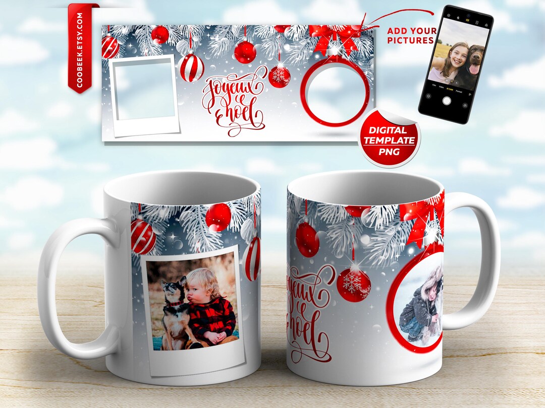 Merry Christmas - Mug Wrap, 2 Photo Mug Png, 11oz and 15oz Mug Png ...