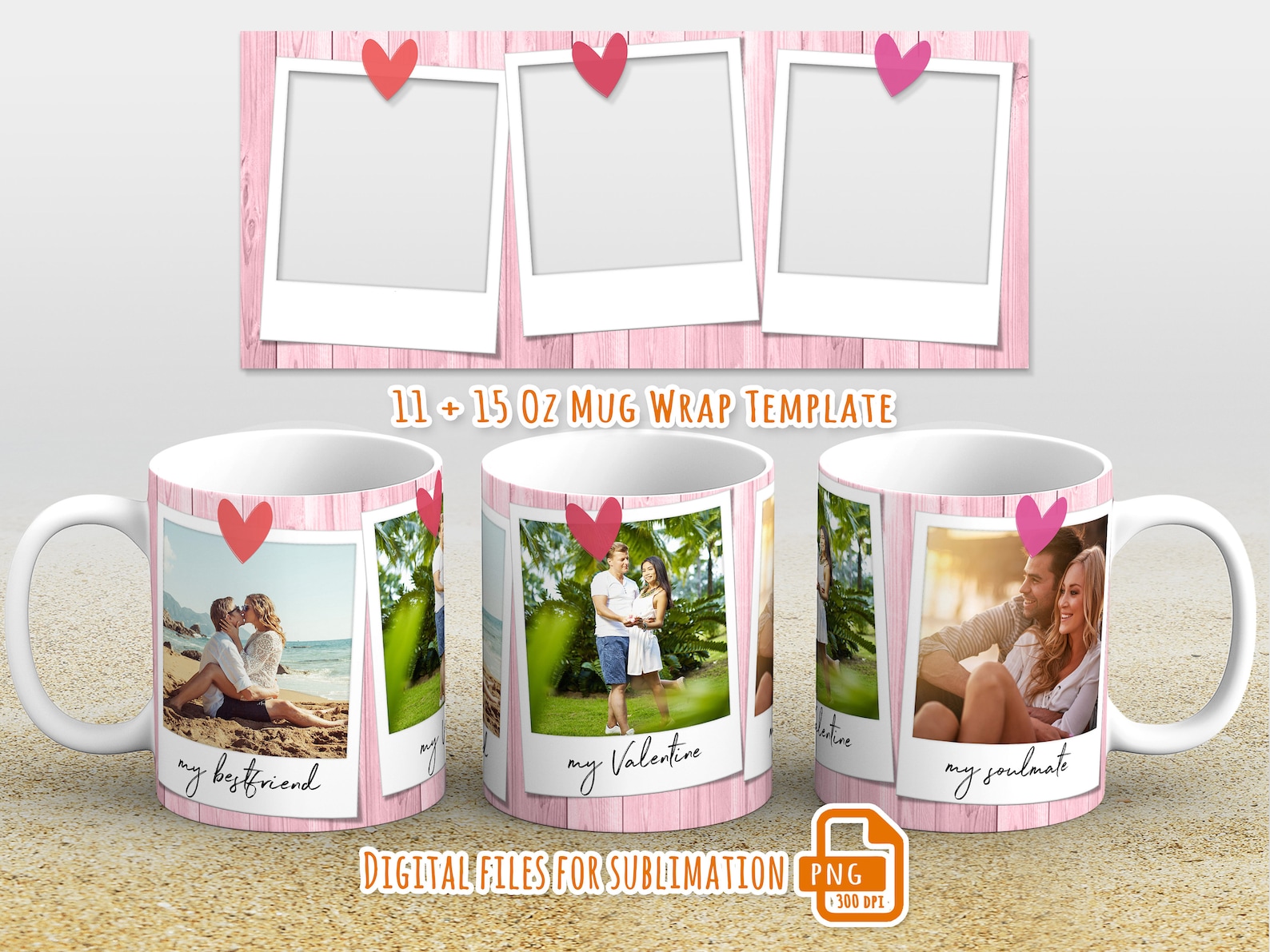 Photo Mug Wrap Png, 3 Picture Mug Template for Sublimation 11 and 15 Oz ...