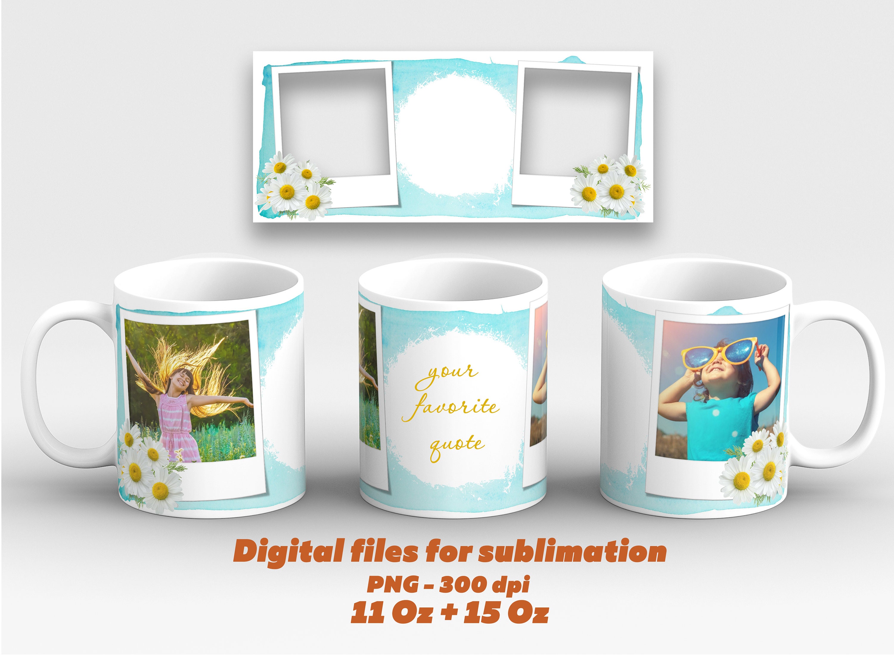 Custom Mug Photo and Text, Daisy Mug Wrap Png, Picture Mug Template for ...