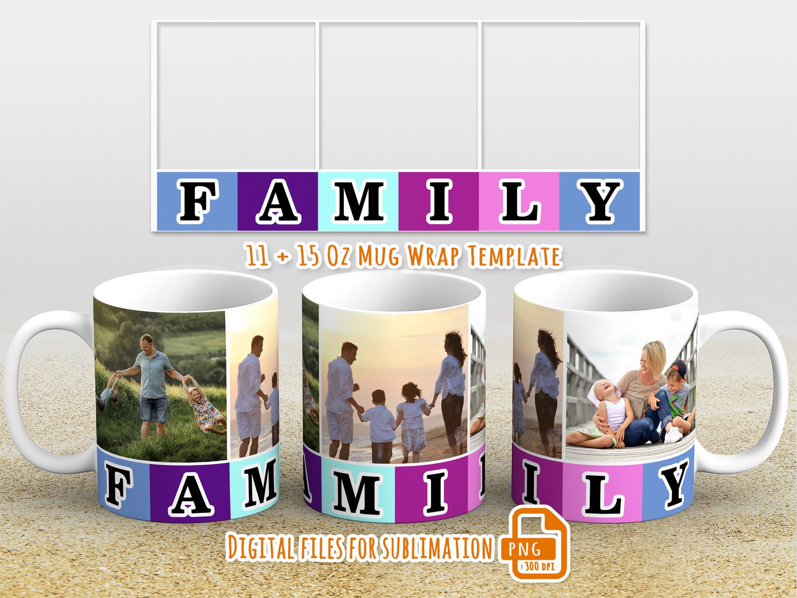 Family Photo Mug, Photo Frame Png Wrap, Picture Mug Template for ...