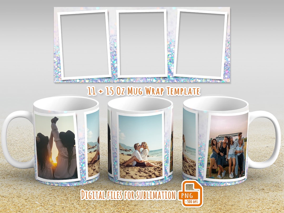 3 Photo Mug Wrap Png, Picture Mug Template for Sublimation 11 and 15 Oz ...