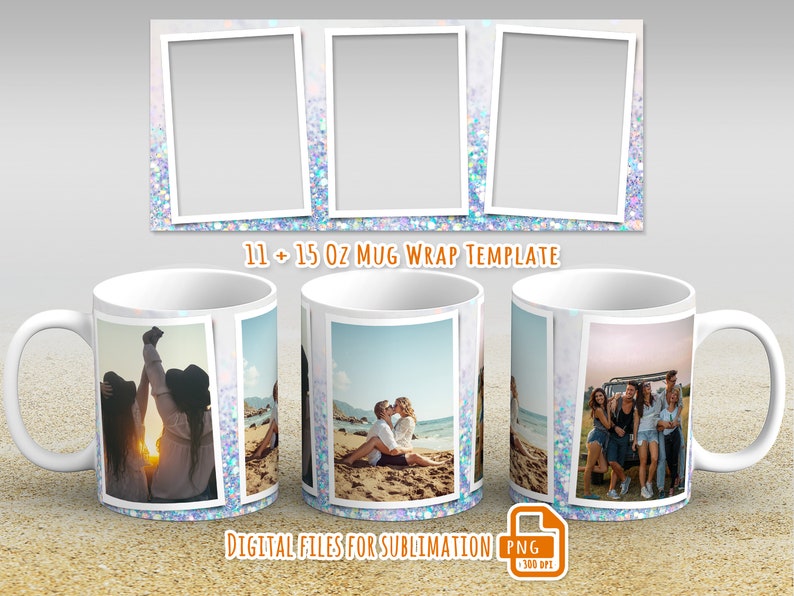 3 Photo Mug Wrap Png, Picture Mug Template for Sublimation 11 and 15 Oz ...