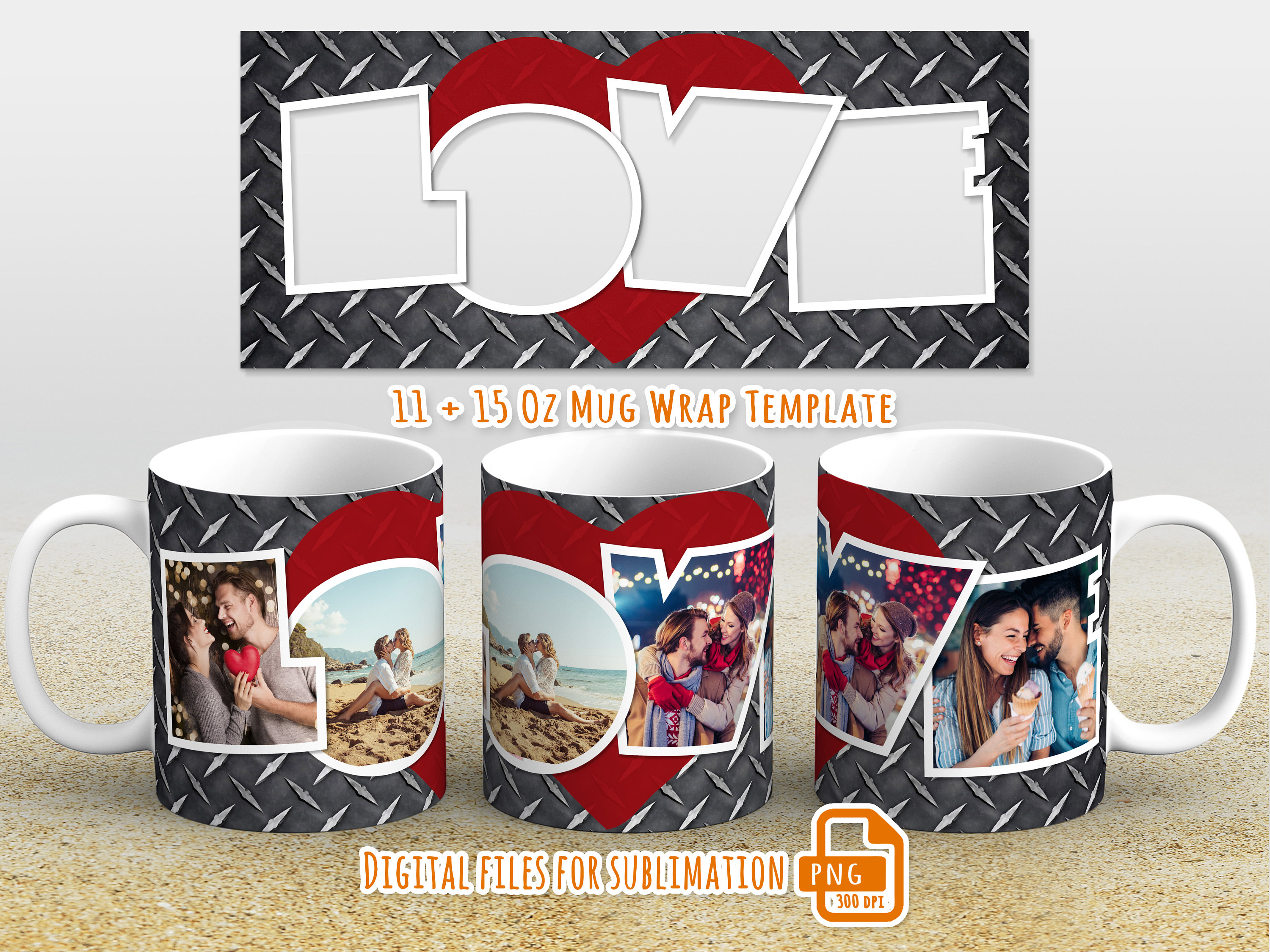 Love Photo Mug Wrap Png for 4 Picture, Mug Template for Sublimation 11 ...