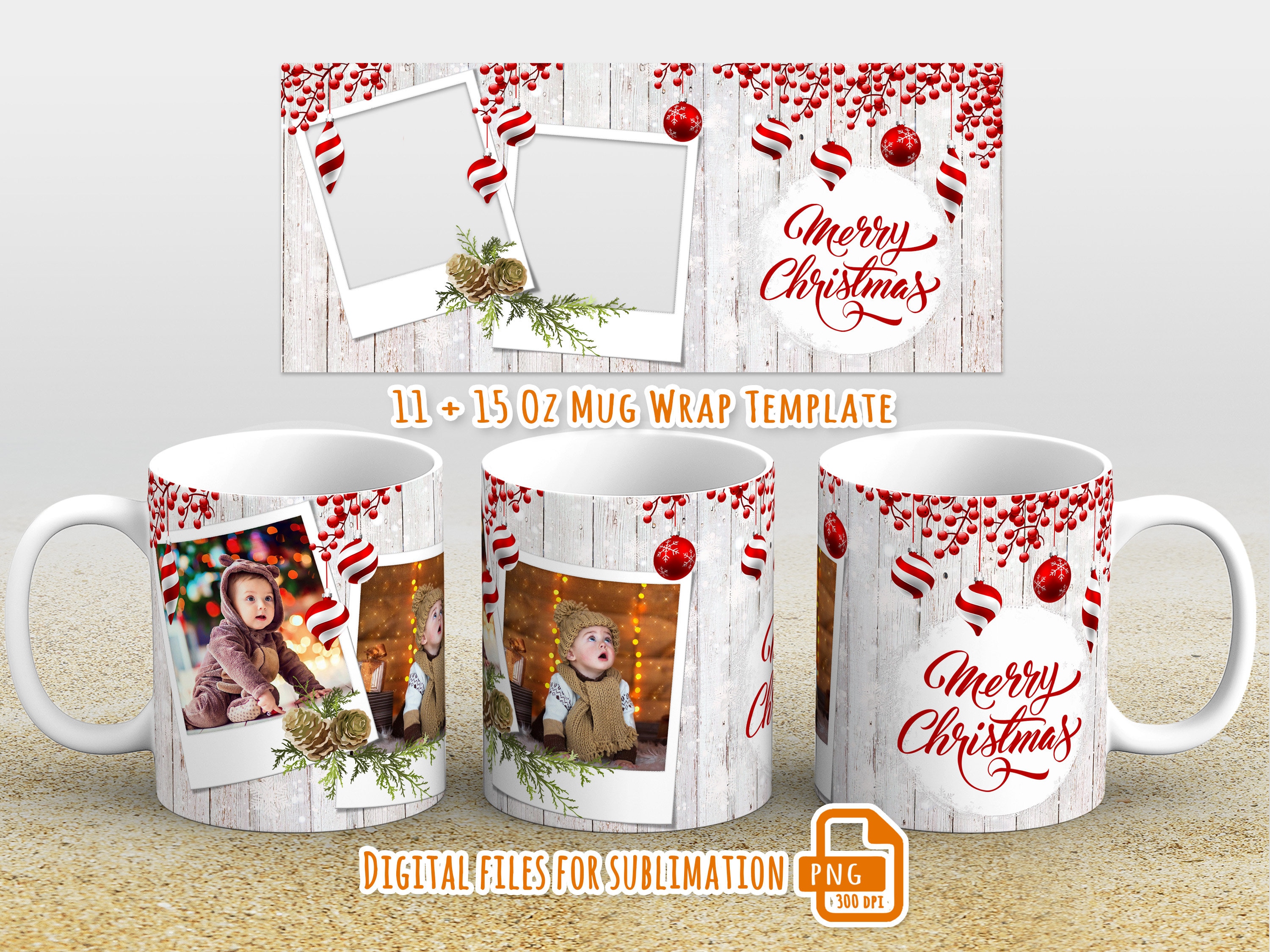 Christmas Mug Wrap, 11oz and 15oz Mug Png, Christmas Photo Mug Template ...
