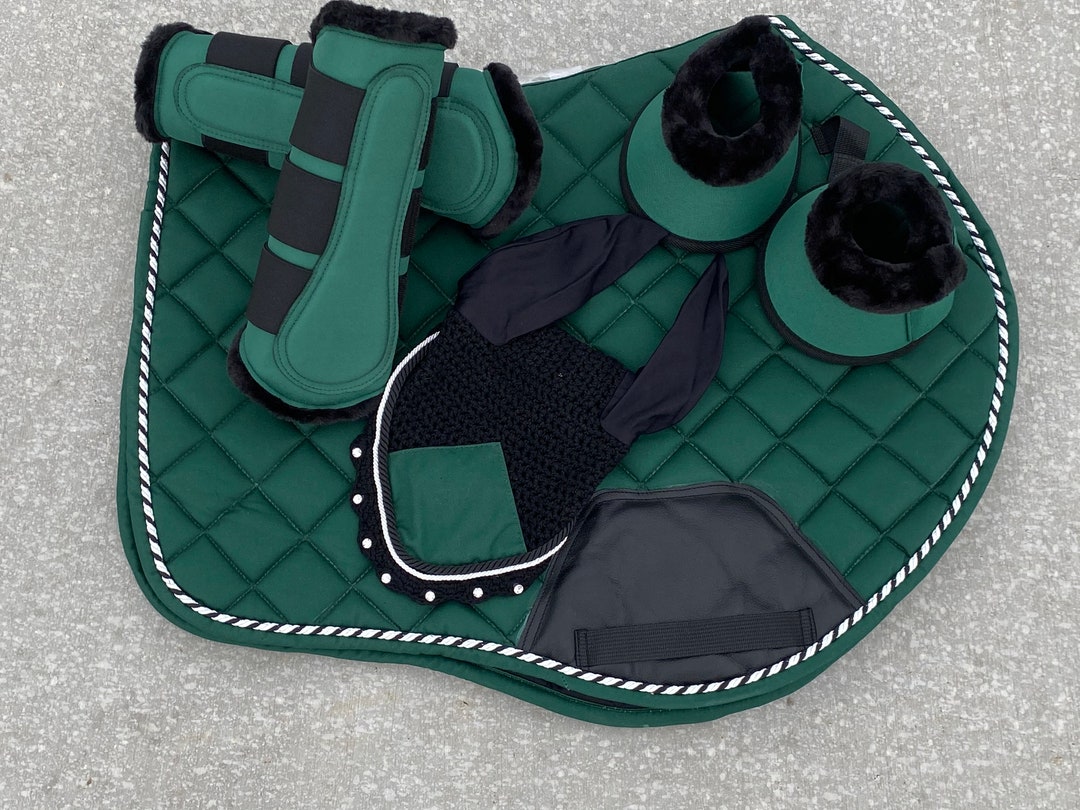 Hunter Green Saddle Pad, Fly Veil, Brushing Boots and Bell Boots - Etsy