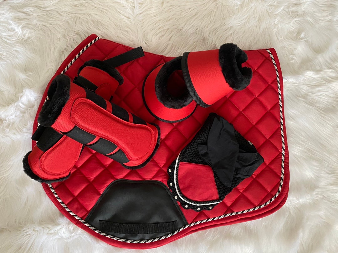 Red Saddle Pad, Fly Veil, Brushing Boots and Bell Boots - Etsy