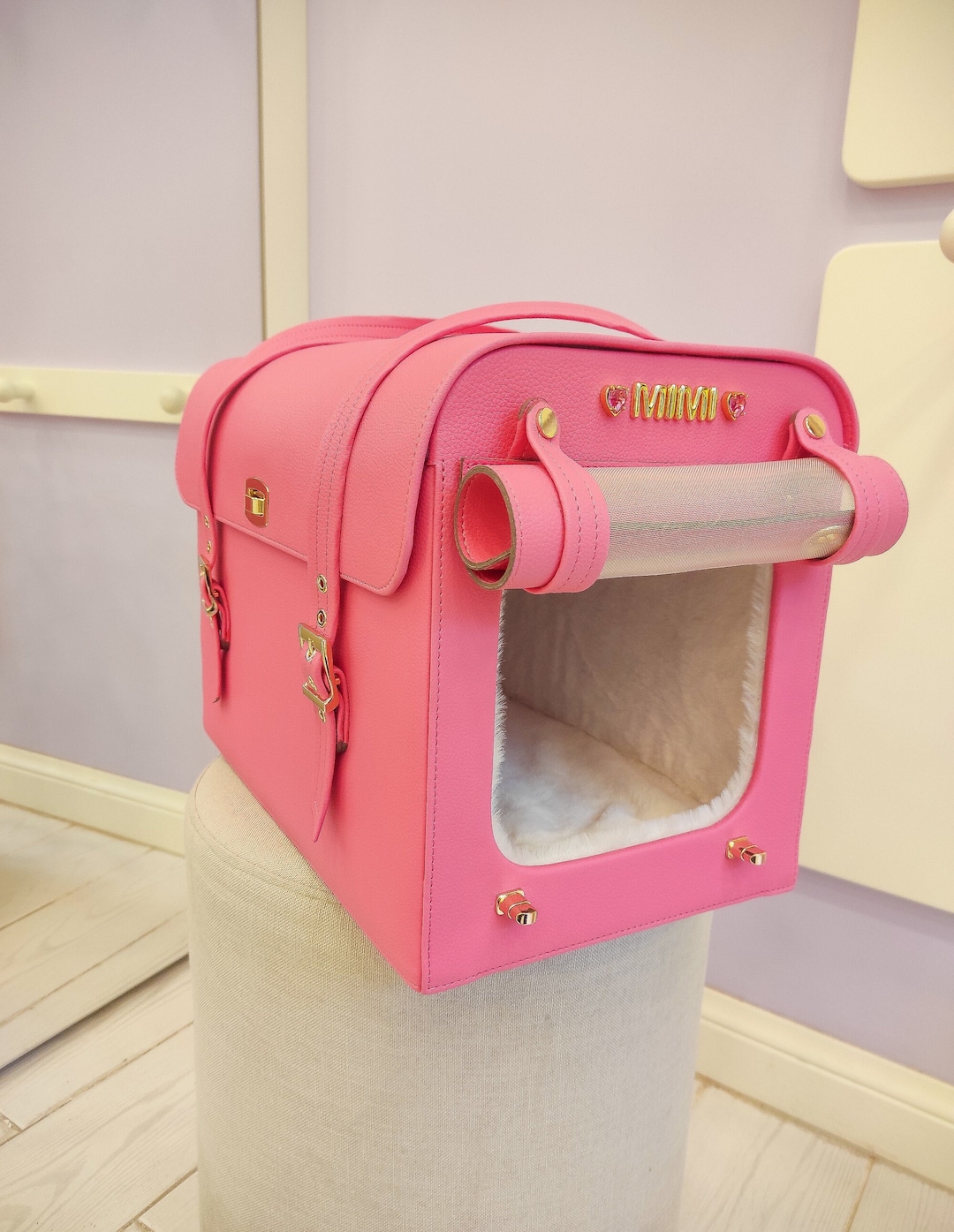 Personalized Hot Pink Pet Carrier Bag, Customized Dog Travel Bag, Pet ...