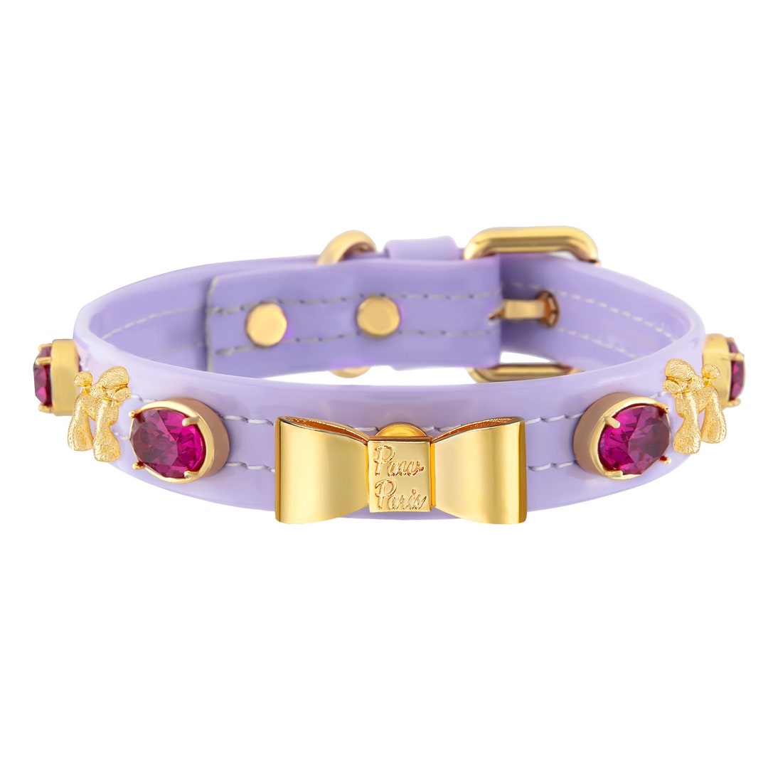Toy Poodle Collar, Purple Leather Dog Collar With Swarovski Crystals ...