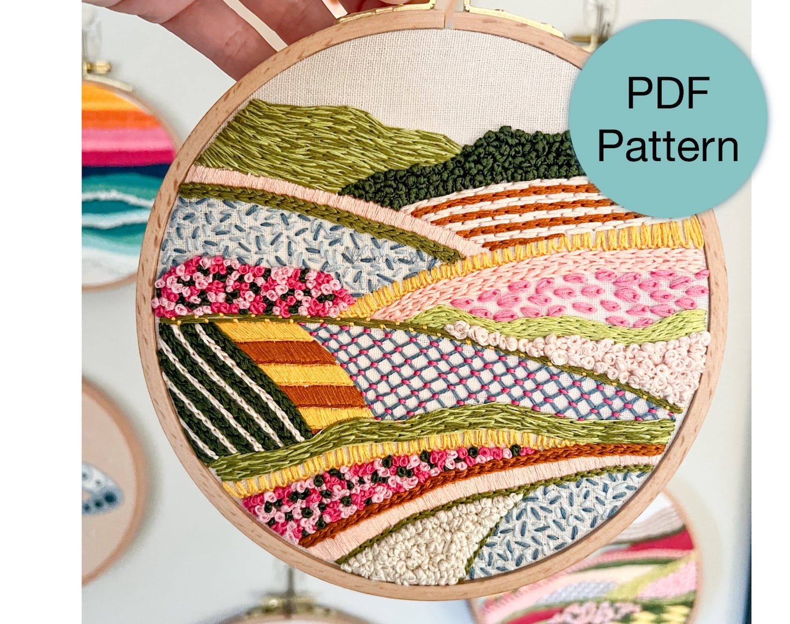 Abstract Fields and Flowers Hand Embroidery Pattern - PDF Instant ...