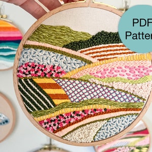 Abstract Fields and Flowers Hand Embroidery Pattern - PDF Instant ...