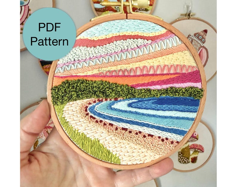 Sunrise Lake Hand Embroidery Pattern: Abstract Landscape (PDF Download ...