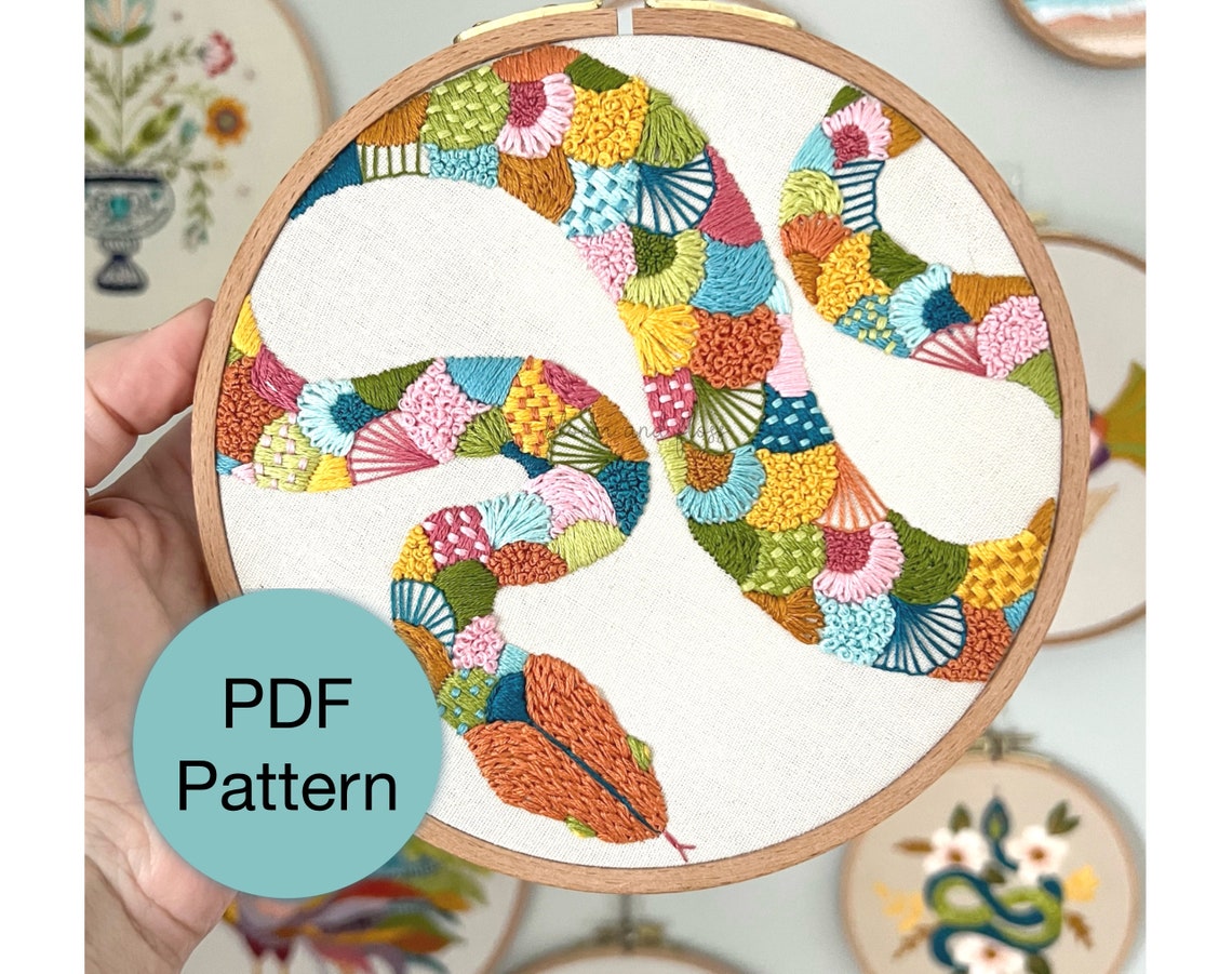 Patchwork Patterned Snake Hand Embroidery Pattern - PDF Instant ...
