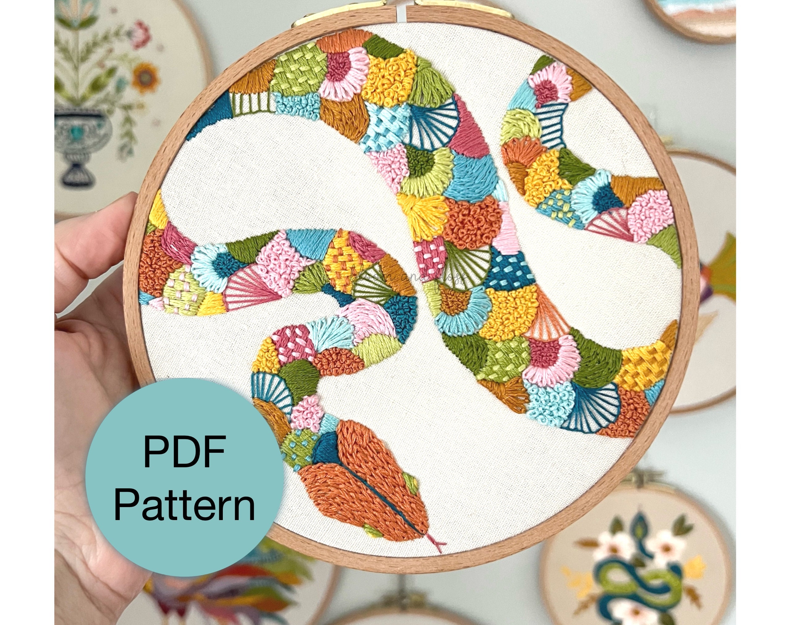 Patchwork Patterned Snake Hand Embroidery Pattern - PDF Instant ...