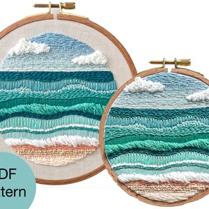 Abstract Tropical Seascape Hand Embroidery Pattern - PDF Instant ...