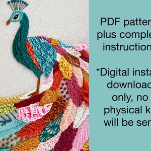 Colorful Peacock Hand Embroidery Pattern - PDF Instant Download for ...