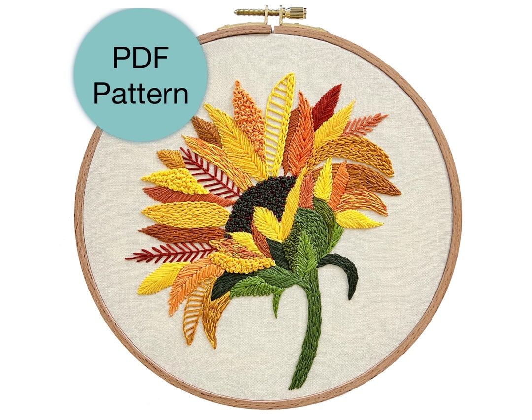 Abstract Sunflower Hand Embroidery Pattern - PDF Instant Download for ...