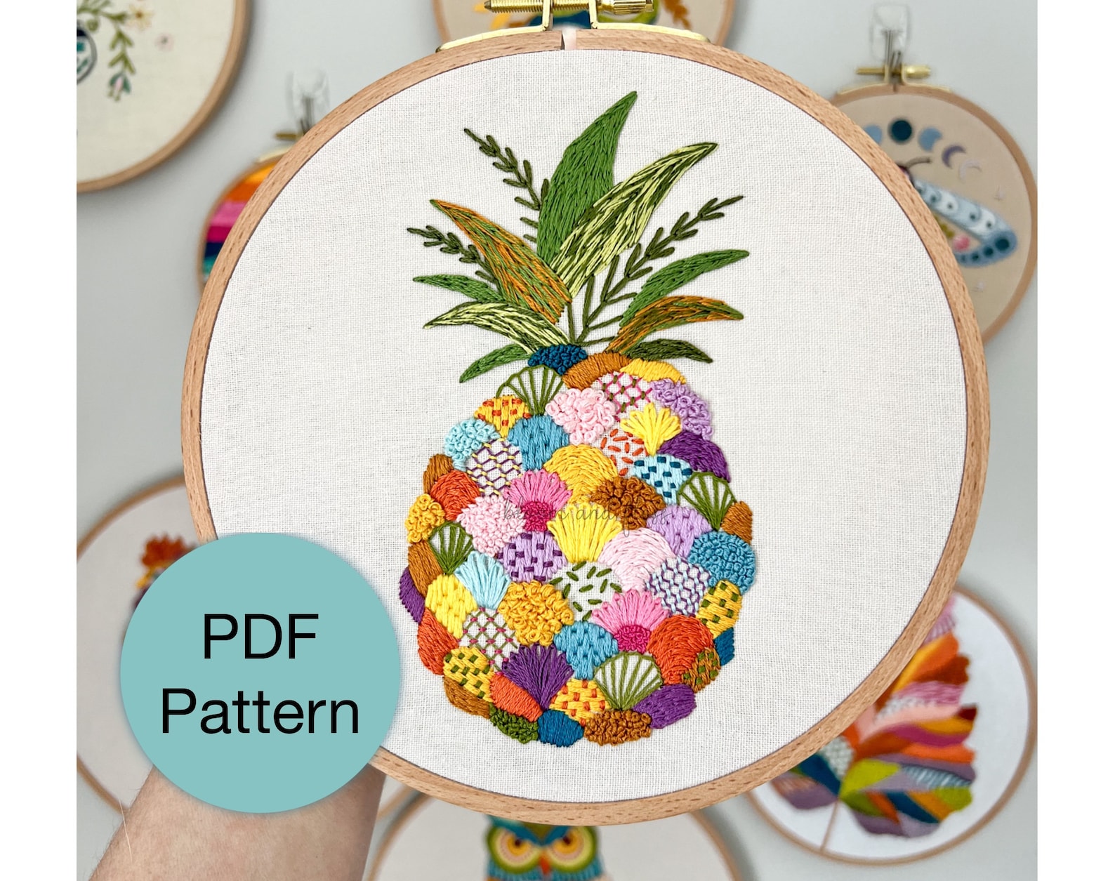 Tropical Patchwork Pineapple Hand Embroidery Pattern - PDF Instant ...