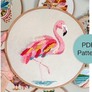 Colorful Textured Flamingo Hand Embroidery Pattern - PDF Instant ...