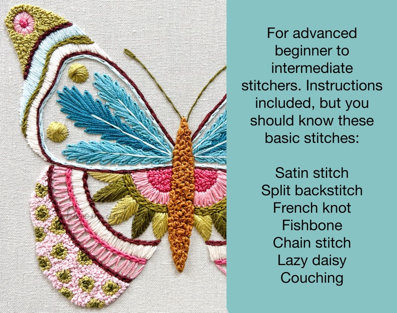 Colorful Butterfly Hand Embroidery Pattern - PDF Instant Download for ...