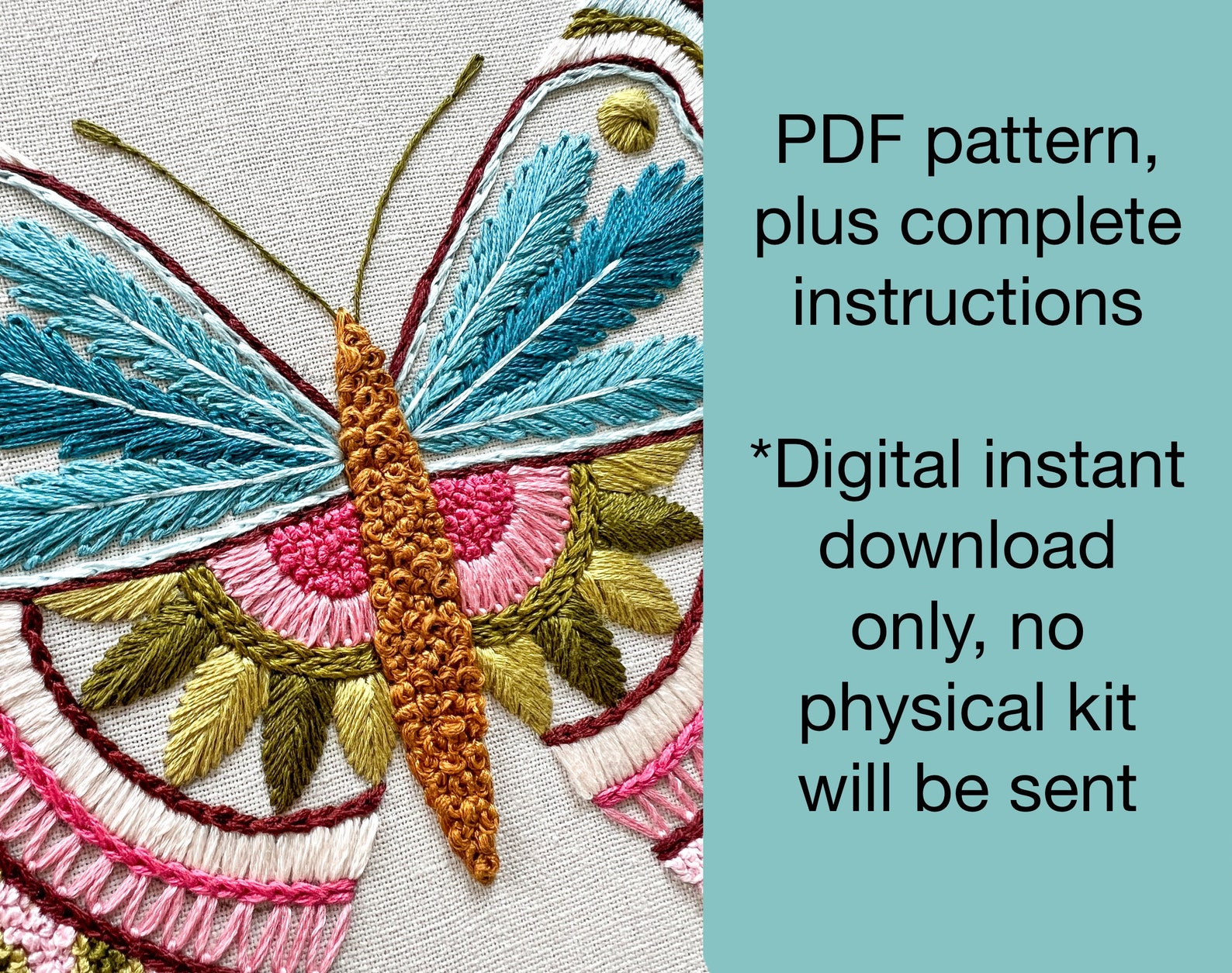Colorful Butterfly Hand Embroidery Pattern - PDF Instant Download for ...