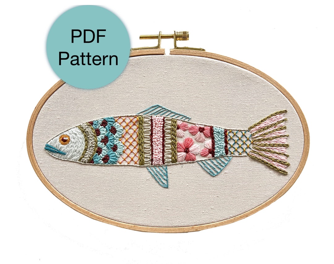 Colorful Floral Fish Hand Embroidery Pattern - PDF Instant Download for ...