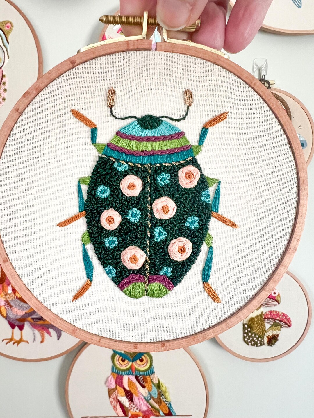 Finished Embroidery Hoop Art Floral Beetle Scarab Hand Stitched - Etsy