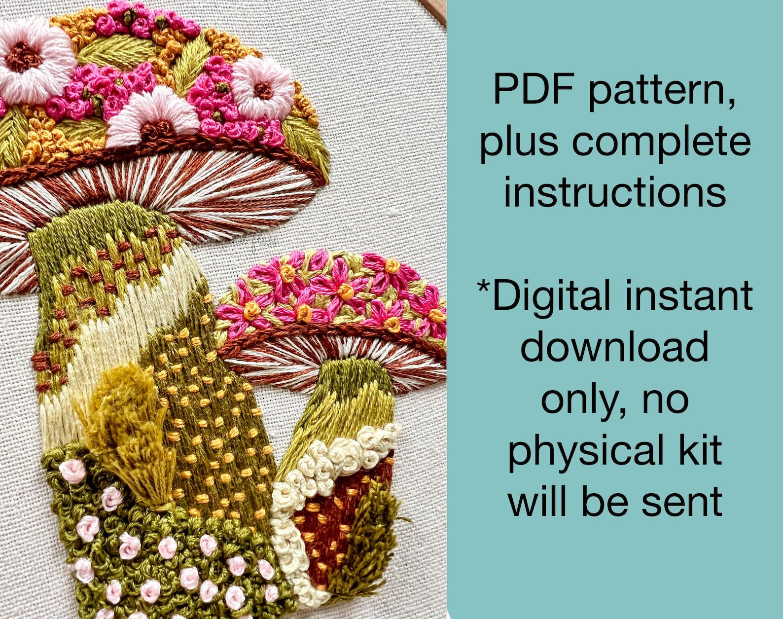 Textured Floral Mushroom Hand Embroidery Pattern - PDF Instant Download ...