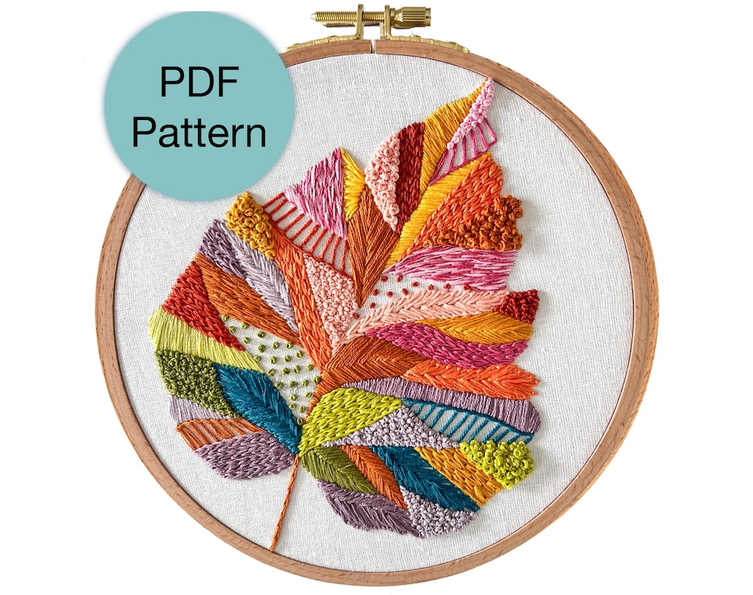 Colorful Abstract Leaf Hand Embroidery Pattern - PDF Instant Download ...