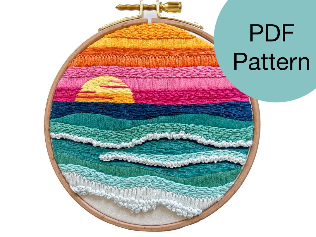 Abstract Ocean Sunset Hand Embroidery Pattern PDF Instant - Etsy