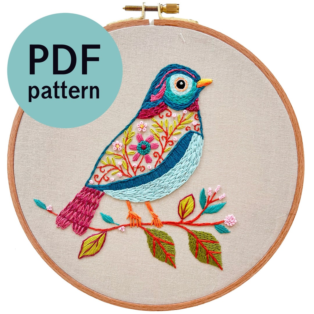 Floral Bird Hand Embroidery Pattern - PDF Instant Download for Advanced ...