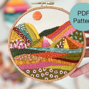 Abstract Mountain Landscape Hand Embroidery Pattern - PDF Instant ...